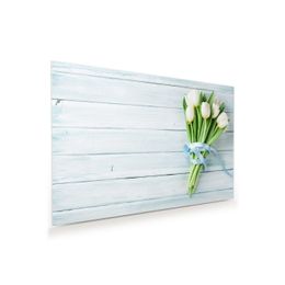 Primedeco Glasbild Wandbild Strauss weisse Tulpen mit Aufhängung