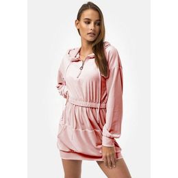 enflame Shirtkleid Long Oversized Hoodie Dress Nicki Velours Kapuzen Pullover Kleid (lang