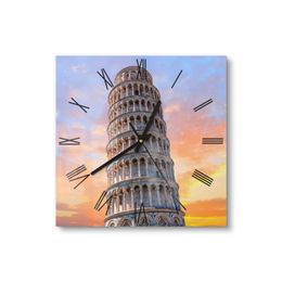 DEQORI Wanduhr 'Der Schiefe Turm von Pisa' (Glas Glasuhr modern Wand Uhr Design Küchenuhr)