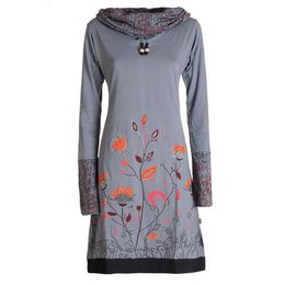 Vishes Jerseykleid Blumen-Kleid Langarm-Shirtkleid Schal-Kragen Baumwolle Hippie
