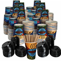 Intertan -1922- Coffee-to-go-Becher 400 Kaffeebecher mit Deckel und Rührstäbe To Go Pappe COZY CUPS 120ml