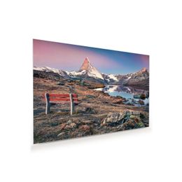 Primedeco Glasbild Wandbild Stellisee Matterhorn Zermatt CH mit Aufhängung