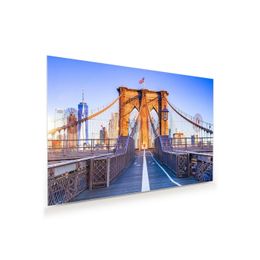 Primedeco Glasbild Wandbild NYC Brooklyn Bridge Sunset mit Aufhängung