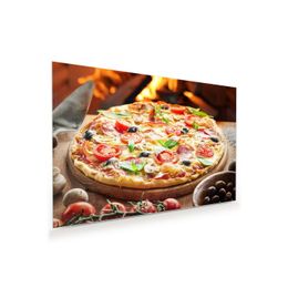Primedeco Glasbild Wandbild Pizza aus dem Holzofen mit Aufhängung