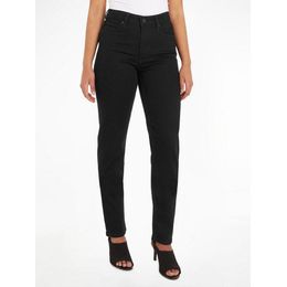 Calvin Klein Slim-fit-Jeans MR SLIM - SOFT BLACK mit Leder-Brandlabel am hinteren Bundabschluss, schwarz