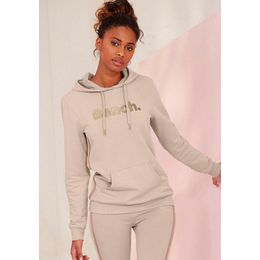 Bench. Loungewear Hoodie mit Glitzer Streifen und Glitzer Logodruck, Loungewear, beige