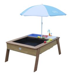 AXI Linda Sand & Wassertisch mit Spielküchenspüle Braun - Sonnenschirm Blau/Weiß