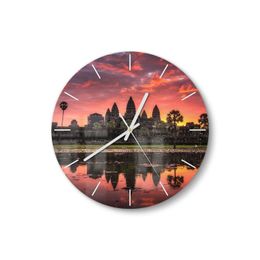 DEQORI Wanduhr 'Angkor Wat in Morgenröte' (Glas Glasuhr modern Wand Uhr Design Küchenuhr)