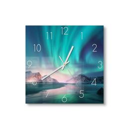 DEQORI Wanduhr 'Das Nordlicht der Lofoten' (Glas Glasuhr modern Wand Uhr Design Küchenuhr)