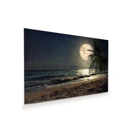 Primedeco Glasbild Wandbild Strand bei Nacht mit Mond mit Aufhängung