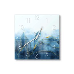 DEQORI Wanduhr 'Blauer Wasserfarbverlauf' (Glas Glasuhr modern Wand Uhr Design Küchenuhr)