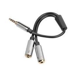 Sharkoon PMP35 Cable, Kabel 12 cm Verwendung: Audio Combo Adapter Anschlüsse: 2x 3,5-mm-Audio 3Pin (Buchse) auf 1x 3,5-mm-Audio 4Pin (Stecker)