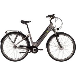 SAXONETTE E-Bike Comfort Plus 4.0, 7 Gang Shimano, Nabenschaltung, Frontmotor, 418 Wh Akku, E-Bike Citybike mit Rücktrittbremse, vollintegrierter Akku, silberfarben