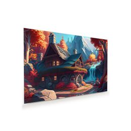 Primedeco Glasbild Wandbild Elfen-Cottage mit Aufhängung