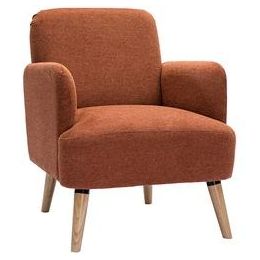 Miliboo Skandinavischer Sessel aus rostbraunem Stoff mit Samteffekt und Holz ISKO