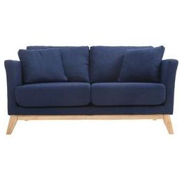 Miliboo Sofa skandinavisch 2 Plätze Dunkelblau und helle Holzbeine OSLO