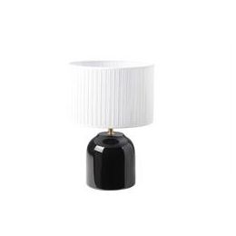 Miliboo Schwarze Tischlampe aus glänzender Keramik und Lampenschirm aus weißem Plissee-Stoff H35 cm PIEGA