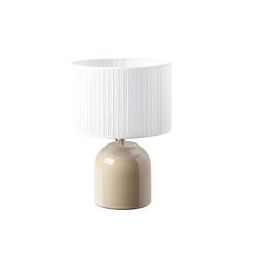 Miliboo Taupefarbene Tischlampe aus glänzender Keramik und Lampenschirm aus weißem Plissee-Stoff H35 cm PIEGA