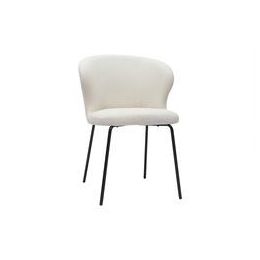 Miliboo Design-Stuhl aus weißem Stoff mit Bouclé-Wolleffekt und schwarzem Metall YDA
