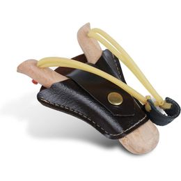 Flanacom Spielzeug-Gartenset Steinschleuder aus Holz Leder-Tasche zum befestigen an Gürtelschnalle