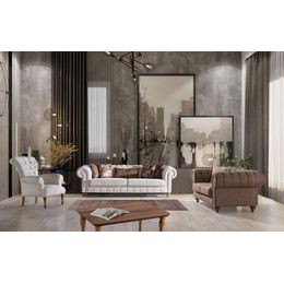 JVmoebel Wohnzimmer-Set Weiß-Braune Chesterfield Designer Sofas Sessel Luxus