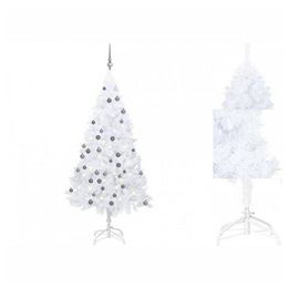 vidaXL Künstlicher Weihnachtsbaum Künstlicher Weihnachtsbaum mit LEDs Kugeln Weiß 150 cm PVC