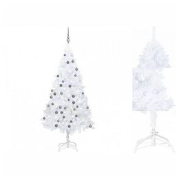 vidaXL Künstlicher Weihnachtsbaum Künstlicher Weihnachtsbaum mit LEDs Kugeln Weiß 120 cm PVC