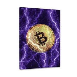 Hustling Sharks Leinwandbild Bitcoin Wandbild als XXL Leinwandbild "Electrified Bitcoin