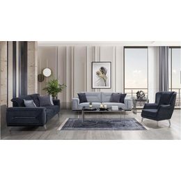 JVmoebel Wohnzimmer-Set Graue Wohnzimmer Sofas Designer Couchen 3-Sitzer Luxus Sessel