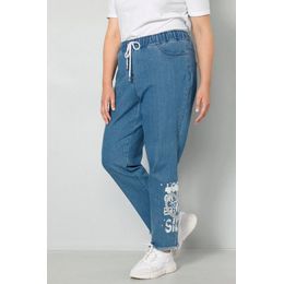 MIAMODA Lederimitathose Jeans-Joggpants Saumdruck Elastikbund