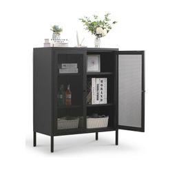 Mein-Regal Highboard Mesh 80x40x100cm aus Metall mit Meshtüren schwarz