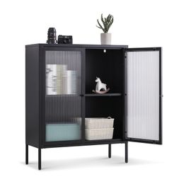 Coemo Highboard Tokio schwarz 90x35x110cm Metall Glastüren