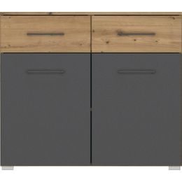 Kombikommode Rauch "Birmingham" Sideboards Gr. B/H/T: 93 cm x 81 cm x 42 cm, 2, grau (eichefarben artisan, graumetallic) Kombikommoden