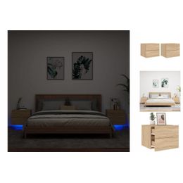 vidaXL Nachttisch Wand-Nachttische mit LED-Leuchten 2 Stk Sonoma-Eiche