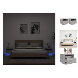 vidaXL Nachttisch Nachttische mit LED-Leuchten 2 Stk Grau Sonoma 40x39x37 cm
