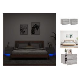 vidaXL Nachttisch Wand-Nachttische mit LED-Leuchten 2 Stk Grau Sonoma