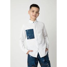 Gulliver Langarmhemd mit asymmetrischen Taschen, blau|weiß
