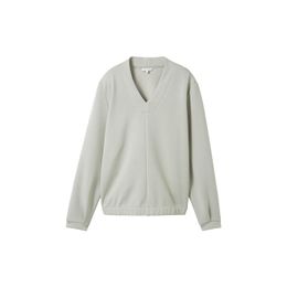 Tom Tailor Damen Sweatshirt mit V-Ausschnitt, grün, Uni, Gr. XS