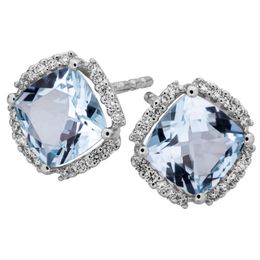 OROLINO Ohrringe Gold 585 mit Blautopas (beh.) + 40 Brillanten zus. 0,16ct.