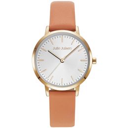 JULIE JULSEN Damenuhr Edelstahl ros&eacute;farben Lederband orange Basic Line