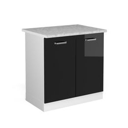 VICCO Spülenunterschrank Küchenunterschrank+Arbeitsplatte R-Line Weiß Schwarz Hochglanz 80 cm