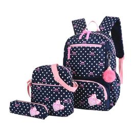LENBEST Schulranzen Schulranzen 3-teiliges Kinder-Rucksack-Set mit Schleifenmuster (3-teiliges Set mit Punkt-Print für Mädchen-Schulrucksack-Set