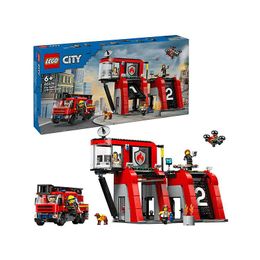 Lego City 60414 Feuerwehrstation mit Drehleiterfahrzeug Bausatz, Mehrfarbig