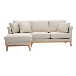 Miliboo Skandinavisches Ecksofa links aus beigem Stoff mit abnehmbaren Bezügen und hellem Holz 3-4 Sitzer OSLO - Beige