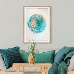 MICASIA Bild mit Rahmen - Wasserfarben - Kaktus Agave Größe HxB: 24cm x 18cm, Rahmen: Eiche
