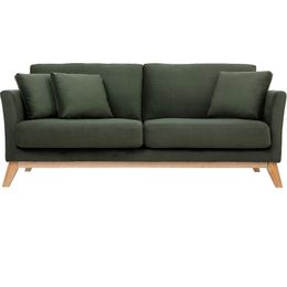 Miliboo Skandinavisches Sofa 3-Sitzer Bezug abnehmbar SamtEffekt Khaki oslo - Khaki