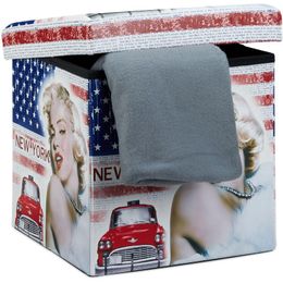 Relaxdays Faltbarer Sitzhocker Marilyn Monroe 38 cm stabiler Falthocker mit trendigen Motiven als praktische Ablage als Sitzwürfel mit bedrucktem Kunstleder