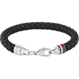 Tommy Hilfiger Herren Armband, Leder mit Edelstahl, schwarz