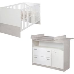 Roba® Babymöbel-Set Julia, (Spar-Set, 2-St., Gitterbett, Wickelkommode), mit Kinderbett und Wickelkommode, grau|weiß