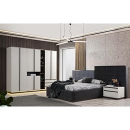 JVmoebel Schlafzimmer-Set Garnitur Doppelbett Schlafzimmer Bett Nachttische 4tlg Grau Schranke